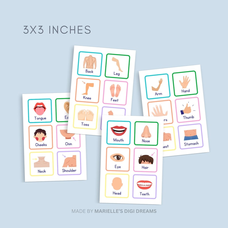 Body Parts Flashcards for Toddlers, Printable Baby Learning Cards ...