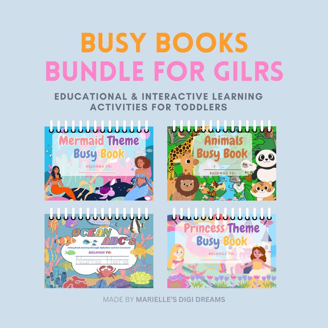 Girls' Busy Book Bundle, Editable Canva Toddler Activity Kit (digital ...