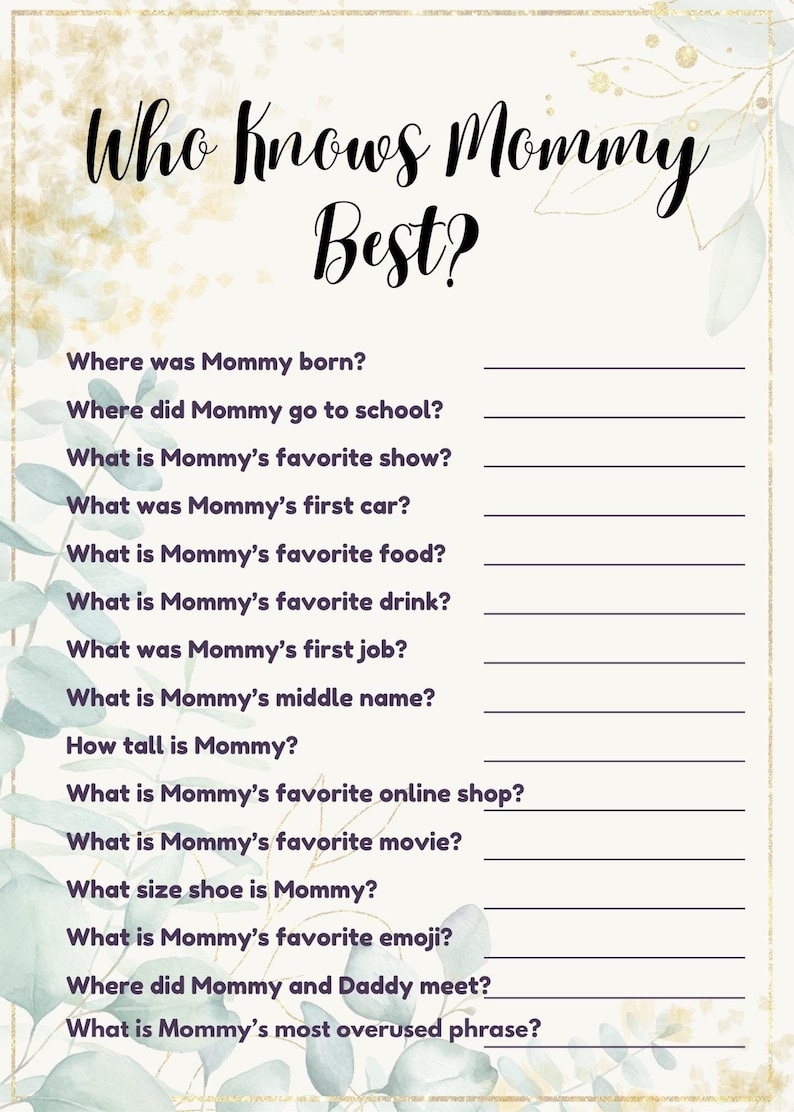 Gold Baby Shower Games, Who Knows Mommy Best, Best Baby Shower Game - Etsy