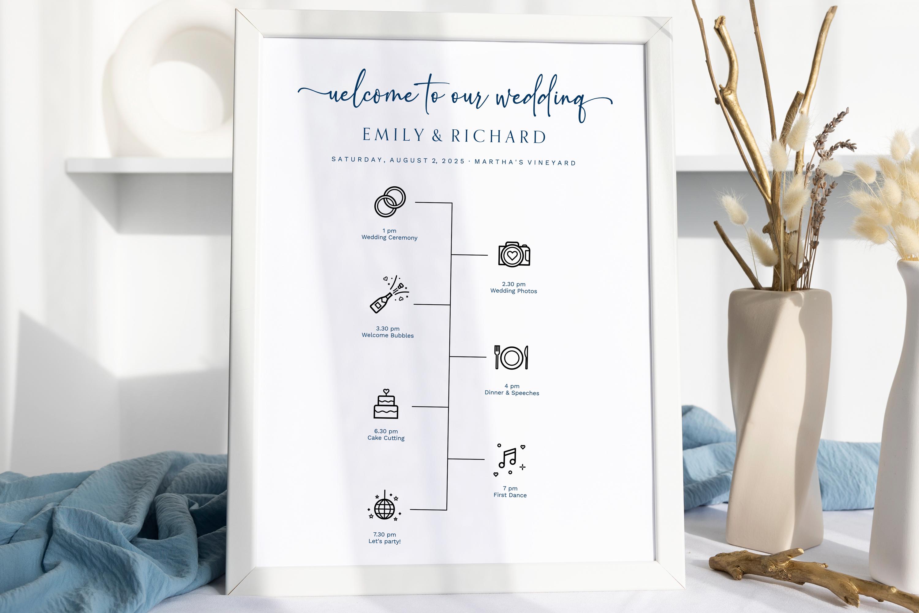 Elegant Wedding Timeline Sign Template Modern Order of Events Wedding ...