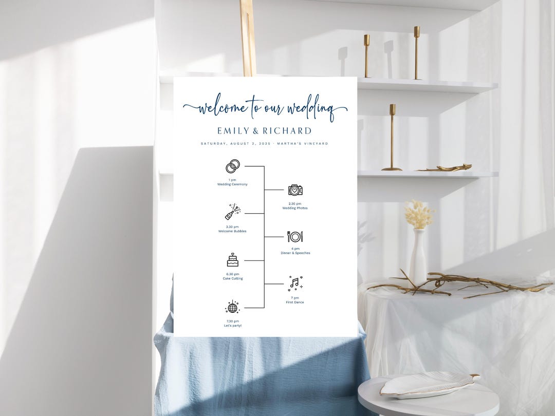 Elegant Wedding Timeline Sign Template Modern Order of Events Wedding ...