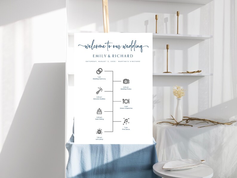 Elegant Wedding Timeline Sign Template Modern Order of Events Wedding ...