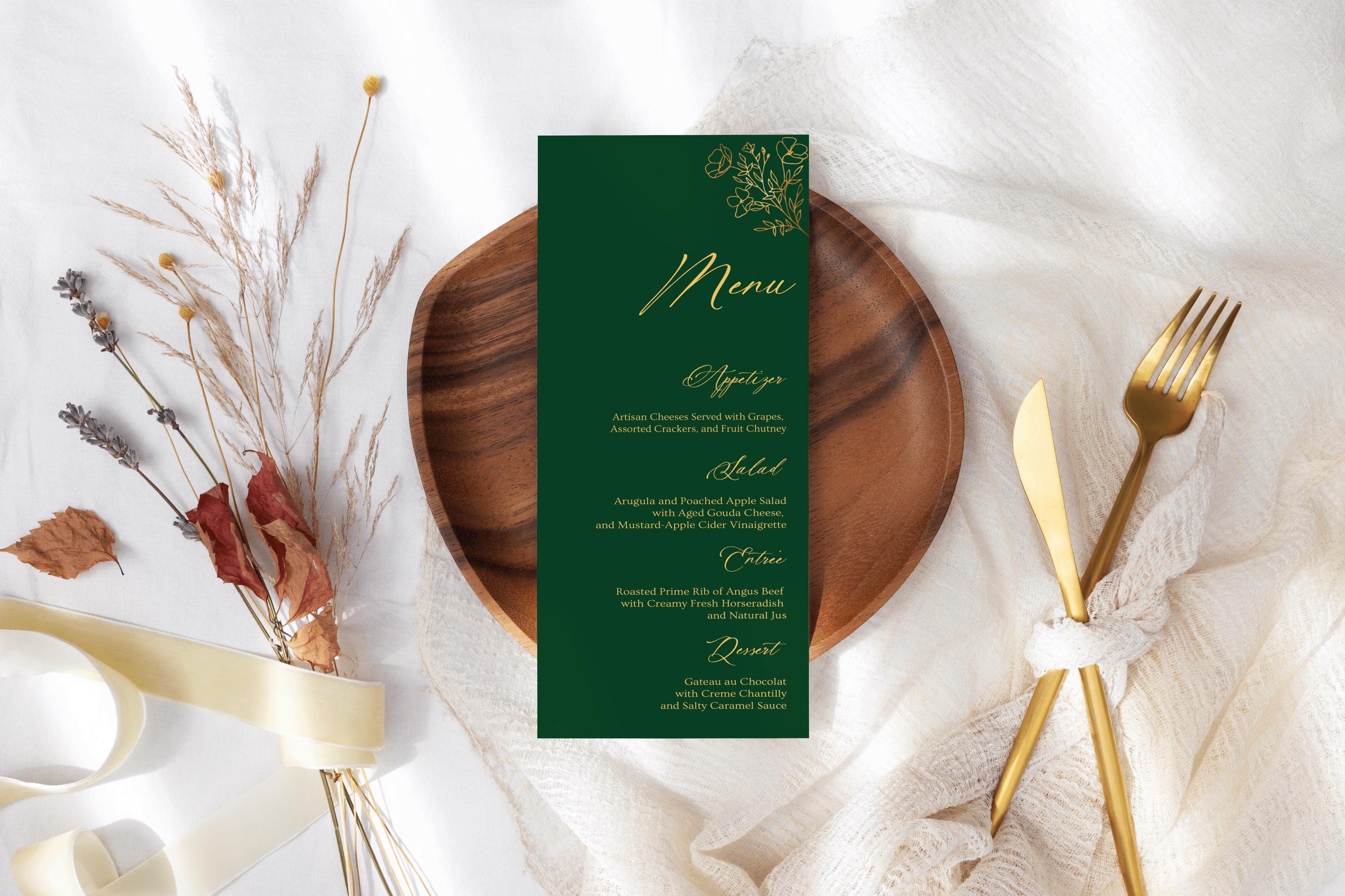 Enchanted Forest Wedding Menu & Place Card, Woodland Design, Elegant ...