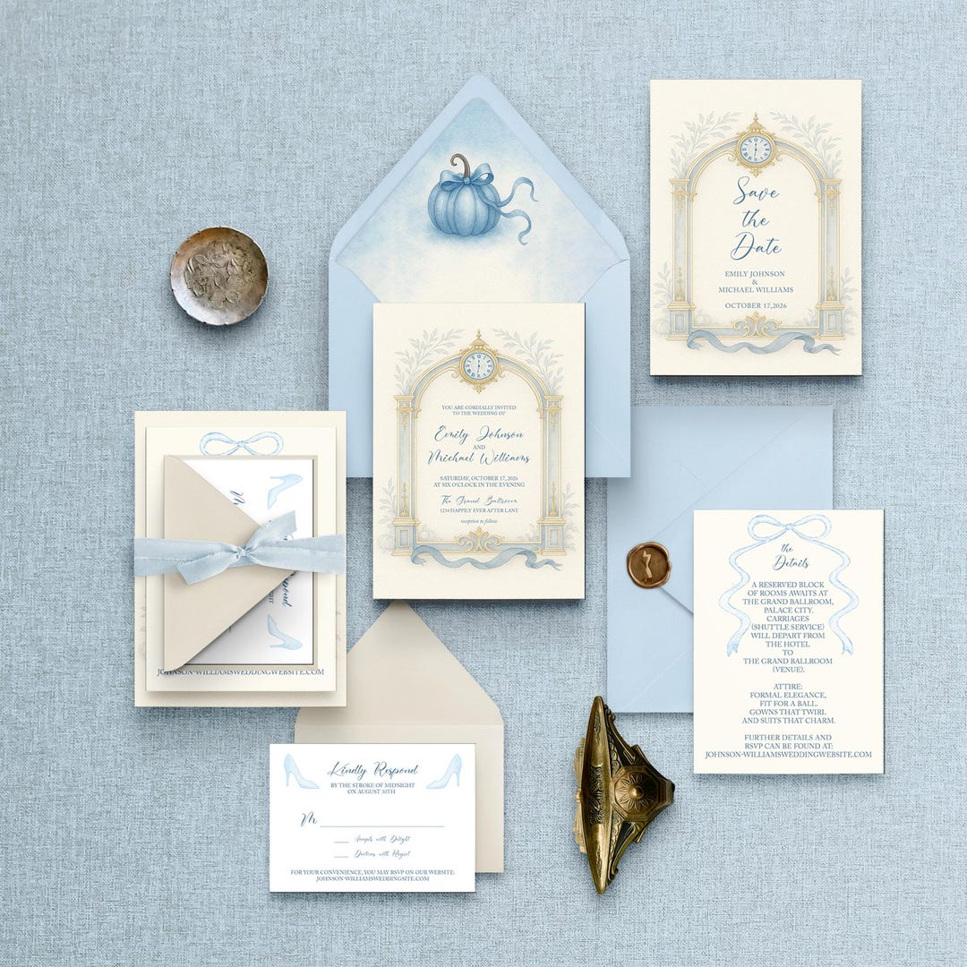 Cinderella Wedding Invitation Suite: Blue & White, 4pc - Etsy