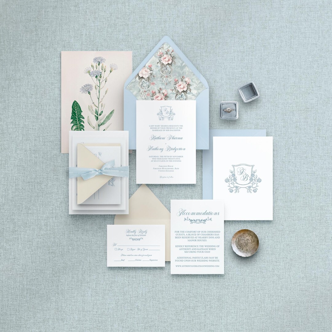 Regency Era Semi-custom Wedding Invitation Suite | Romantic Blue Crest ...