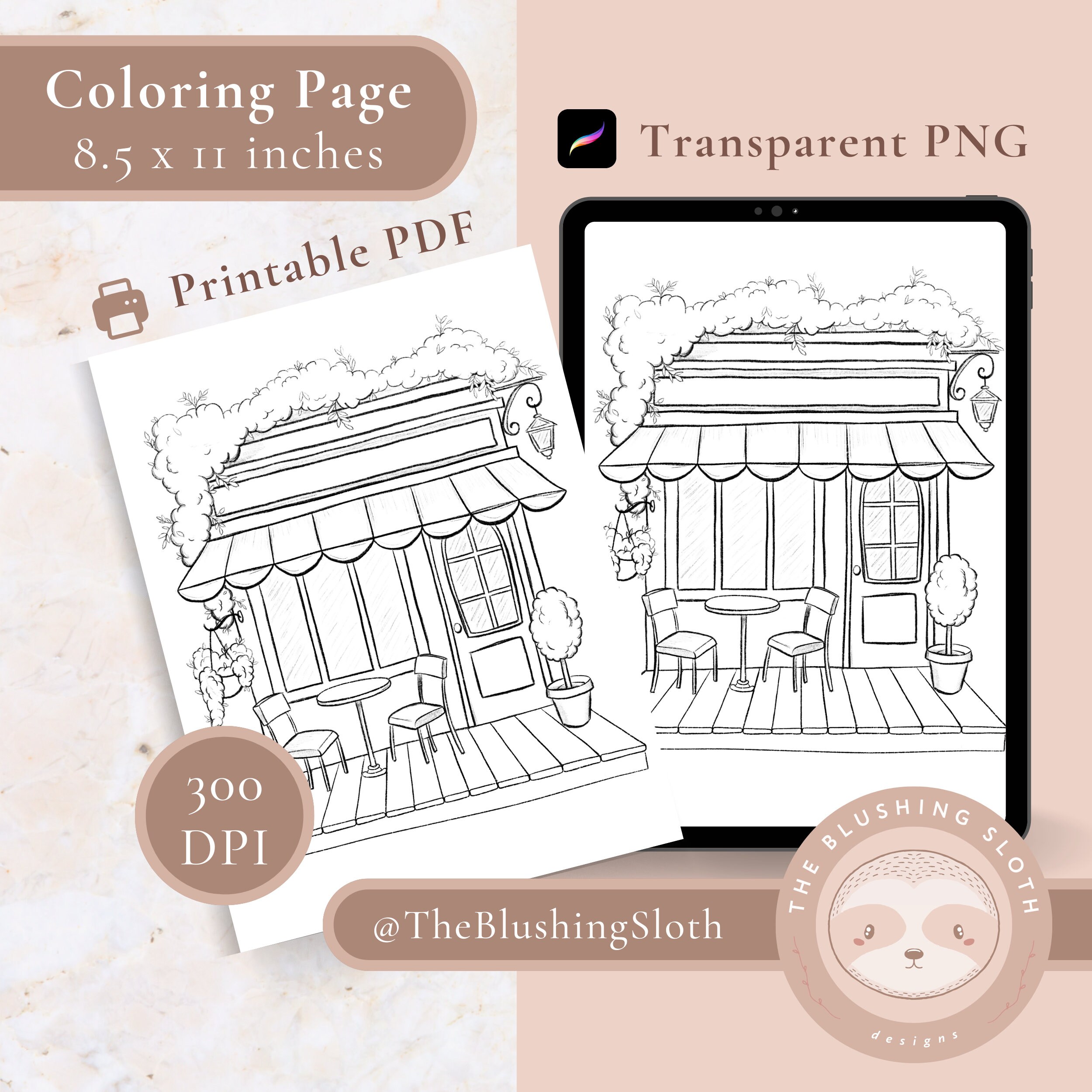 Printable Storefront Coloring Page - Storefront Digital Sketch ...
