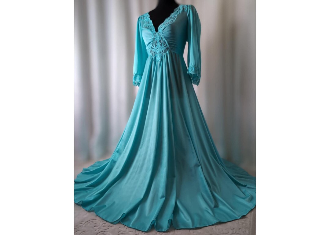 M Vintage Olga Nightgown, Long Lace Peignoir With Puff Sleeves, in ...