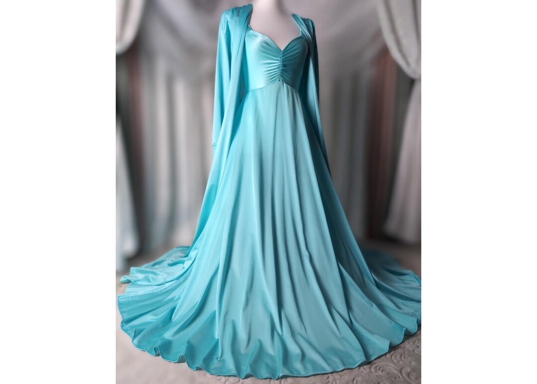 M Vintage Olga Nightgown Robe Set, in Bright Aqua Blue! - Etsy