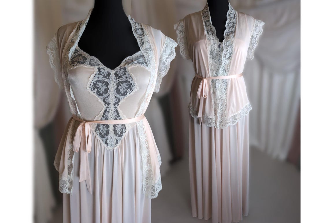 2XL/XL Olga Nightgown Short Robe, Vintage Peignoir Set, Rare Semi Sheer ...