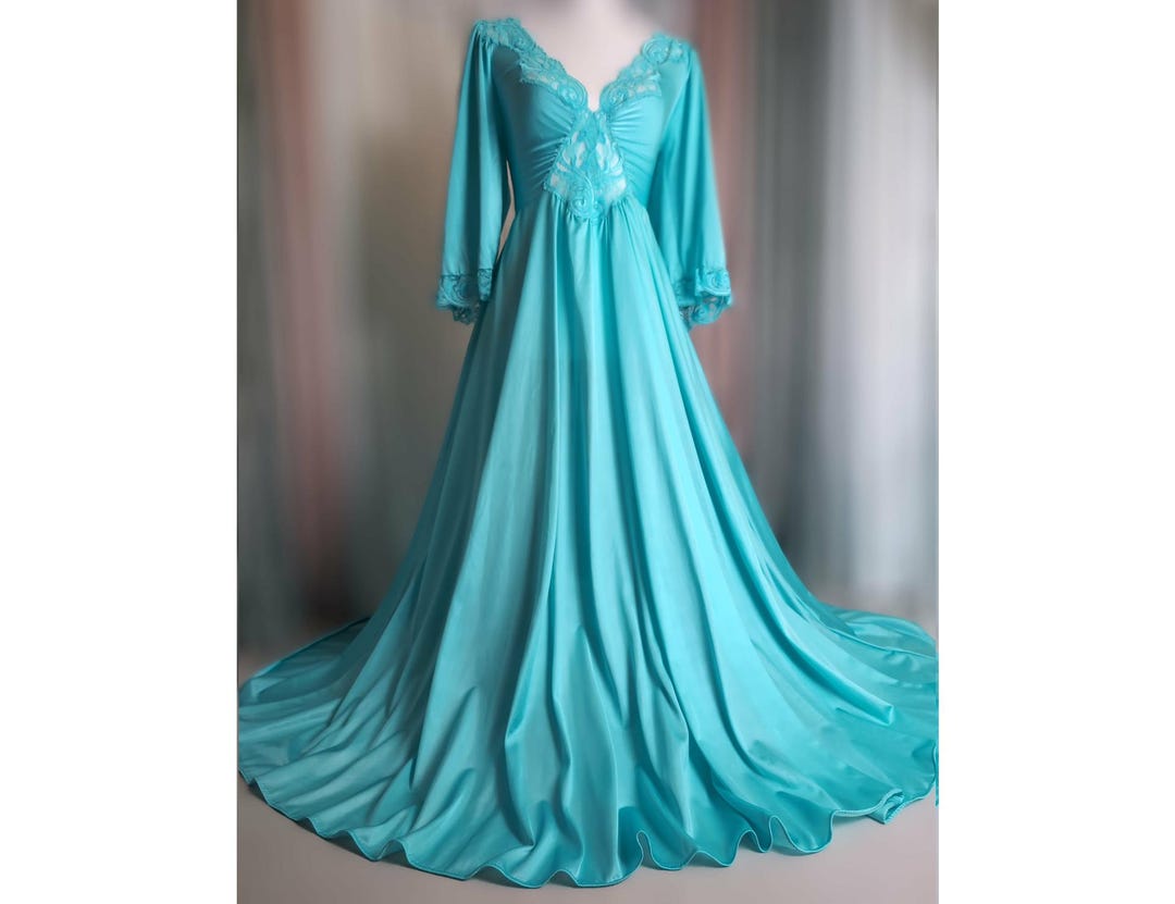 M Vintage Olga Nightgown | Bright Teal | 1970s Peignoir Lingerie Dress ...