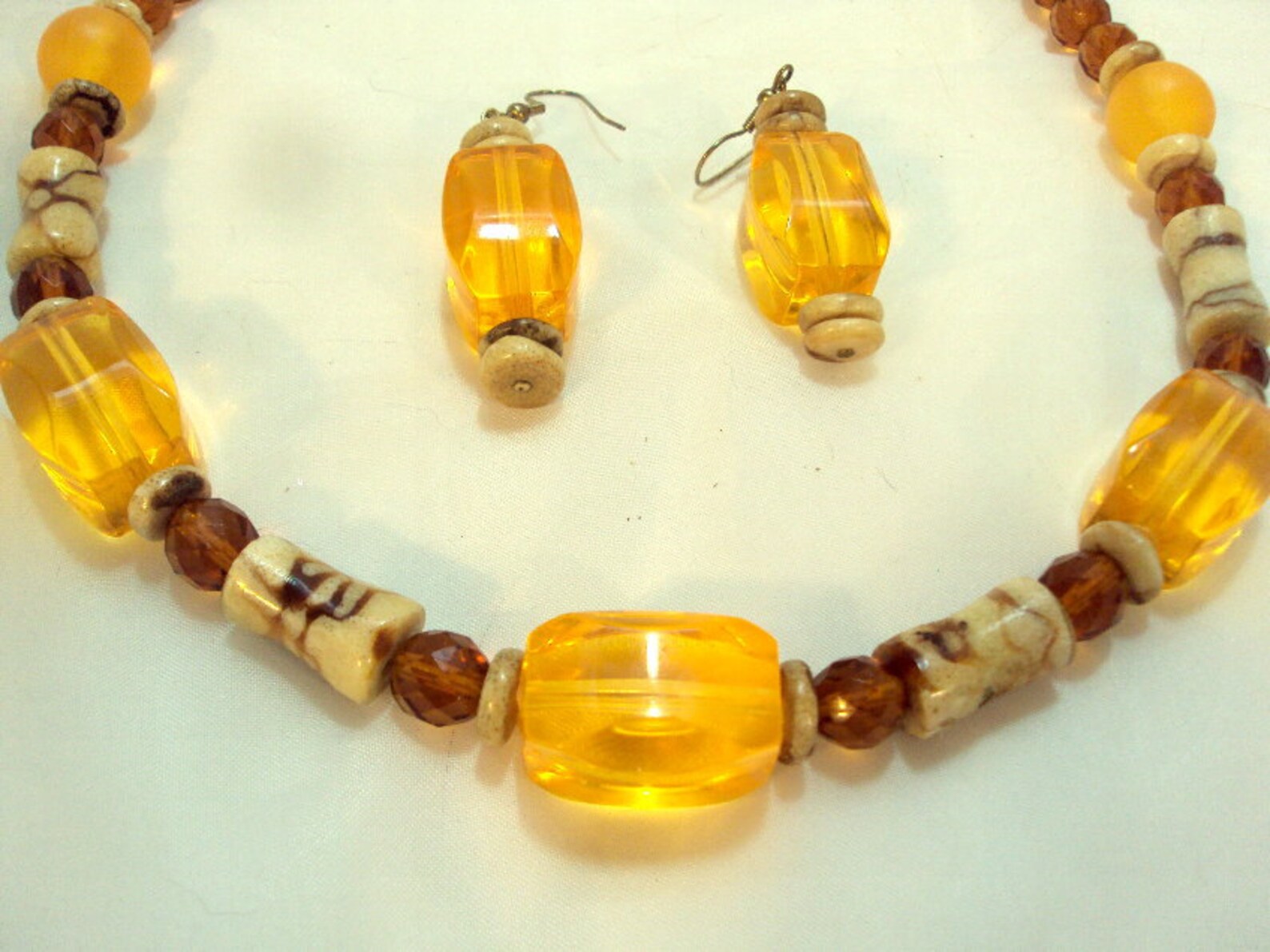 Lucite Butterscotch Bead Necklace and Earrings with Tiger | Etsy