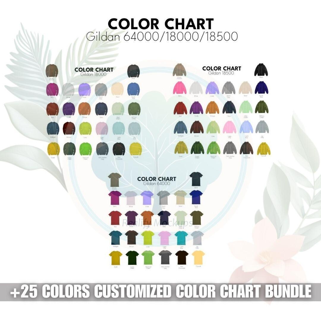Gildan 64000/18000/18500 Color Chart, G640,G180,G185 25+ Color Mockup ...
