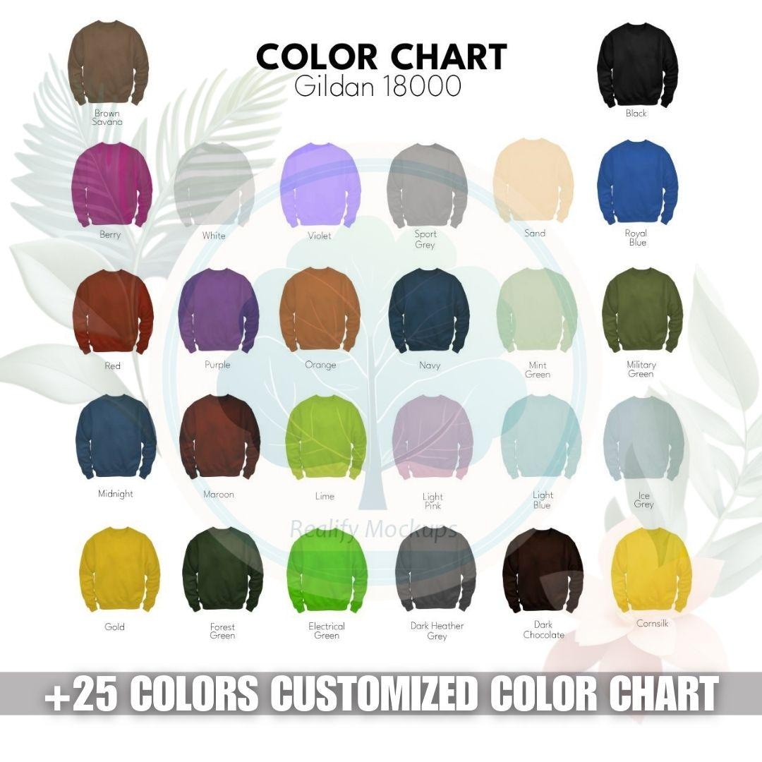 Gildan 18000 Color Chart, G180 25+ Color Mockup and Color Guide, Color ...