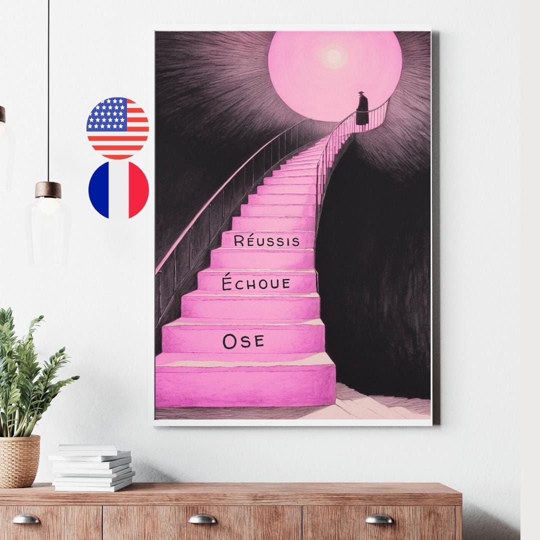 Pink Illustrated Quote Poster, Failure and Success Quote in French and ...