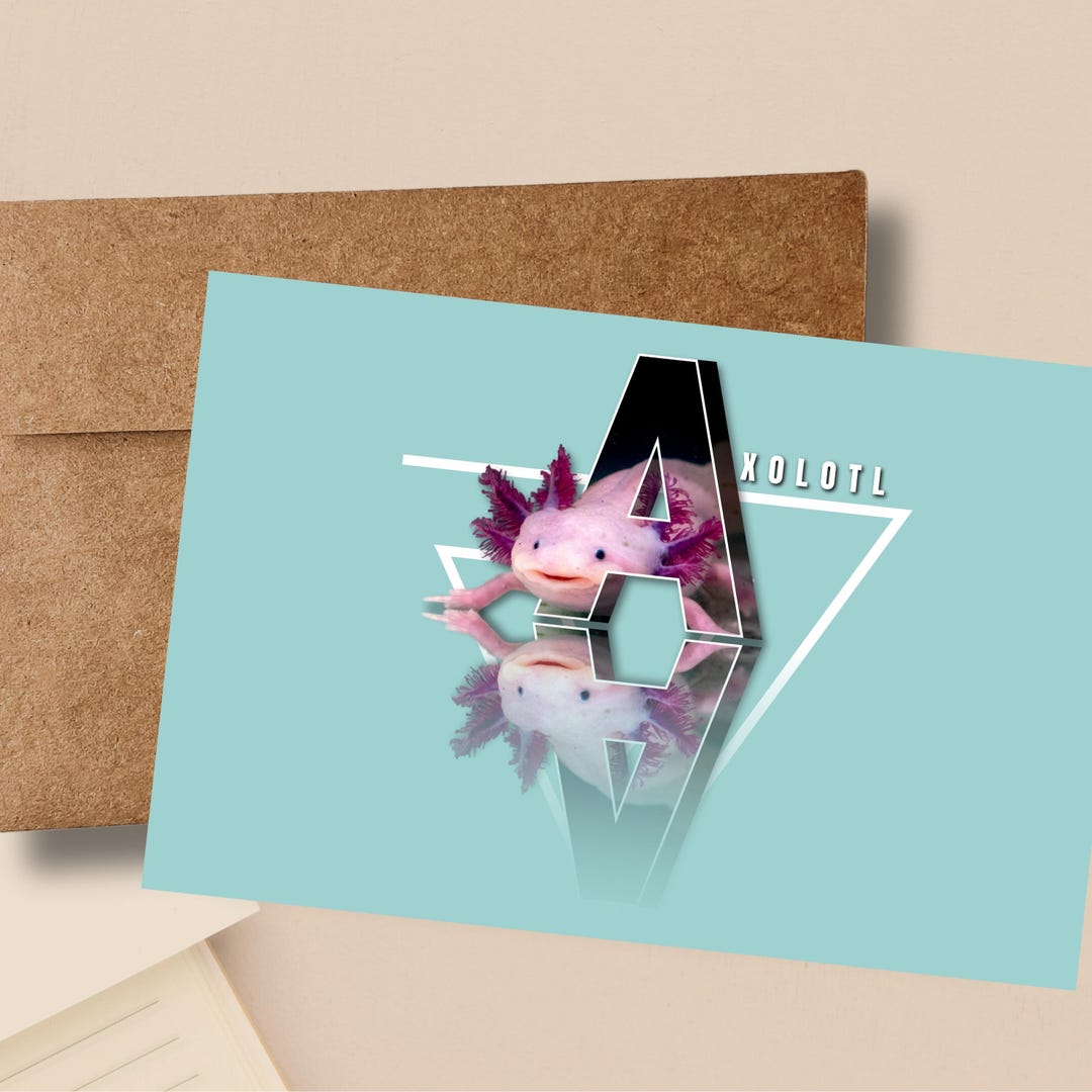Axolotl Card, Amphibian Animal, Realistic Axolotl, Letter Wall Art ...