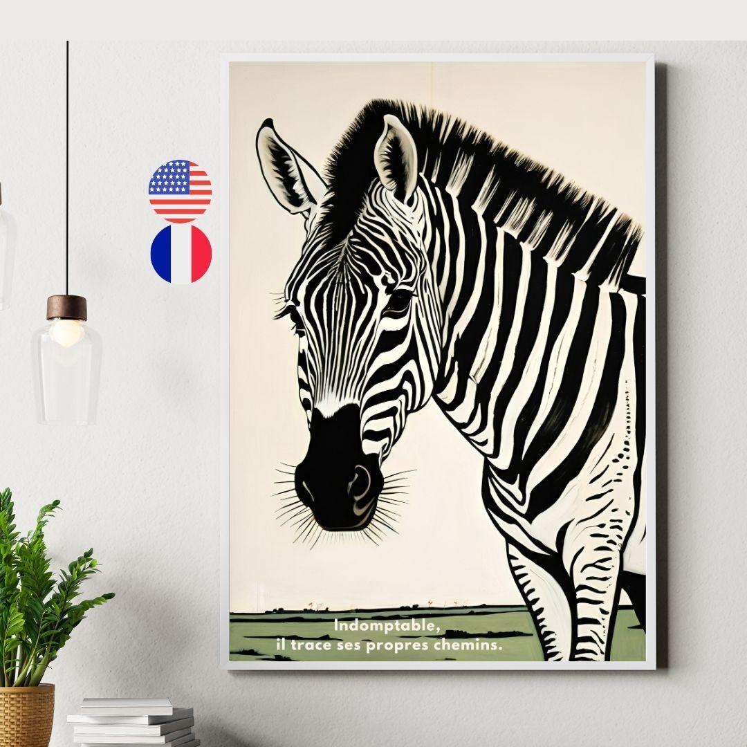 Zebra Poster, Quote in French and English, Wild Equine Poster, Zebra ...