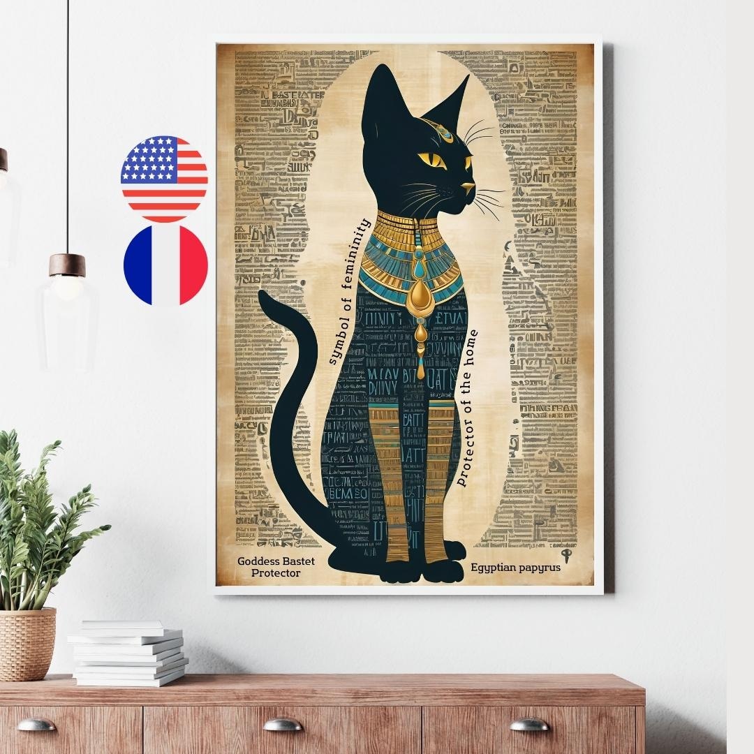Affiche Déesse Bastet, ancienne Egypte, Affiche mythologie égyptienne ...