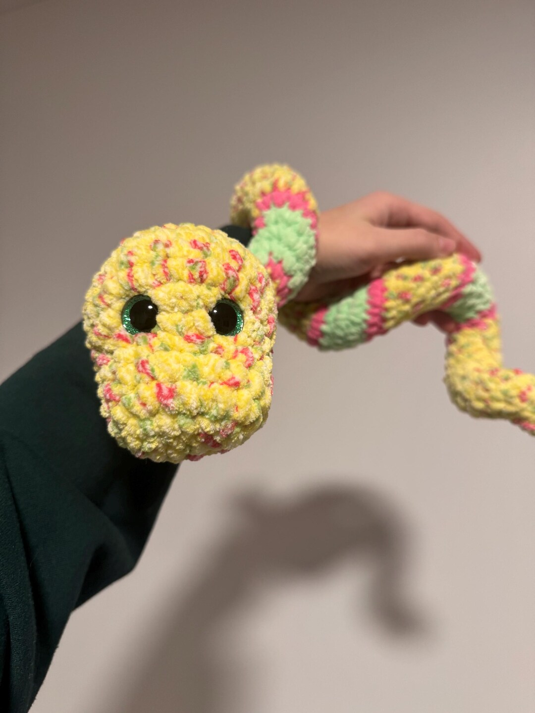 Spring Crochet Curly Snake - Ready-to-ship! (yellow Floral/green/pink ...