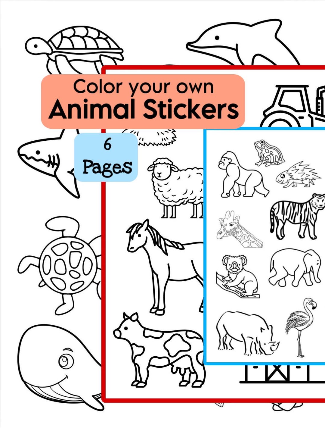 Color Your Own Animal Stickers - Etsy