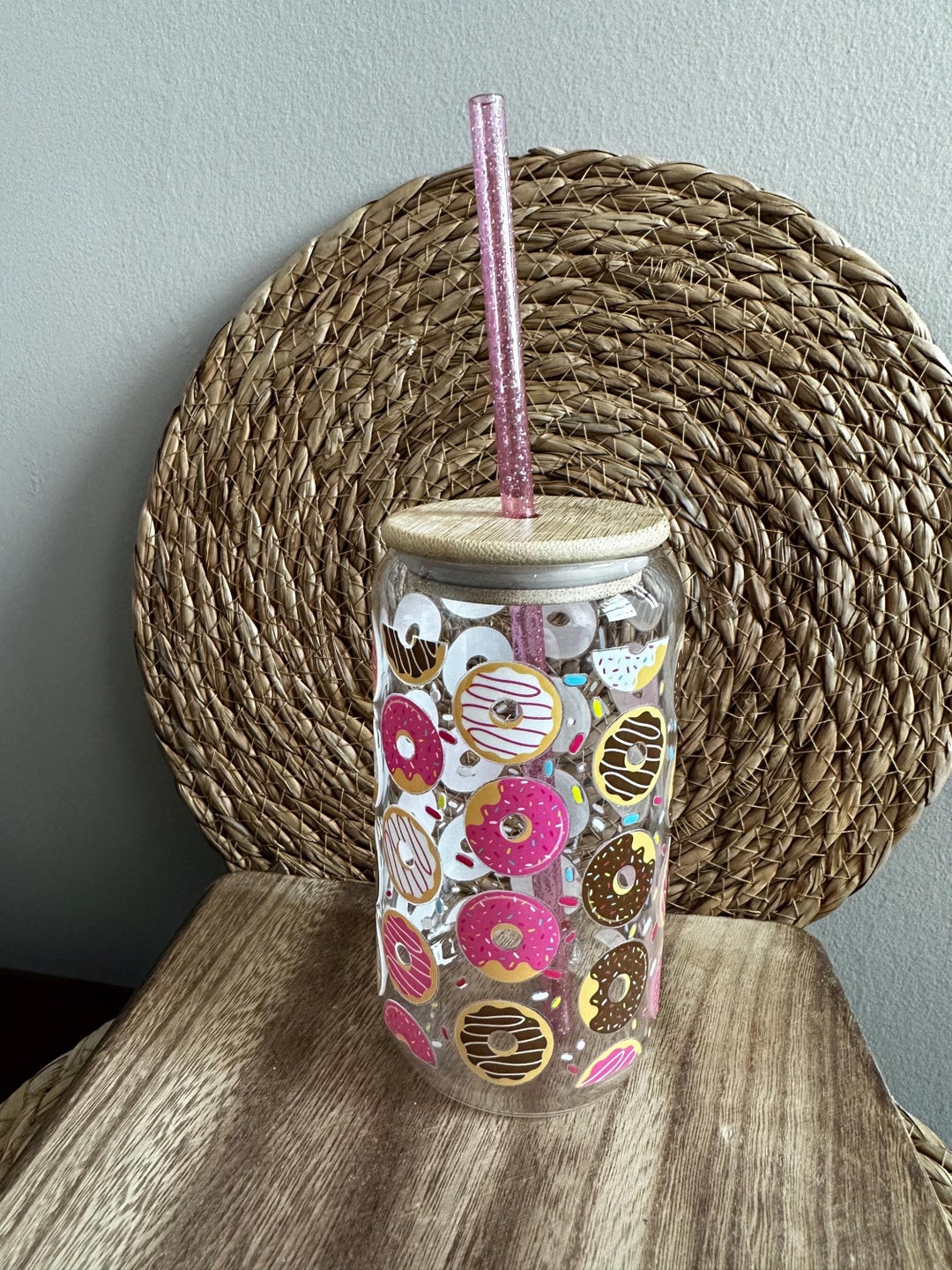 Donut Glass Cup With Bamboo Lid and Straw - Etsy