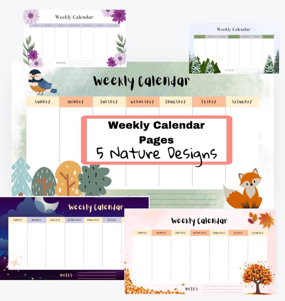 Weekly Calendar Pages Nature Designs - Etsy
