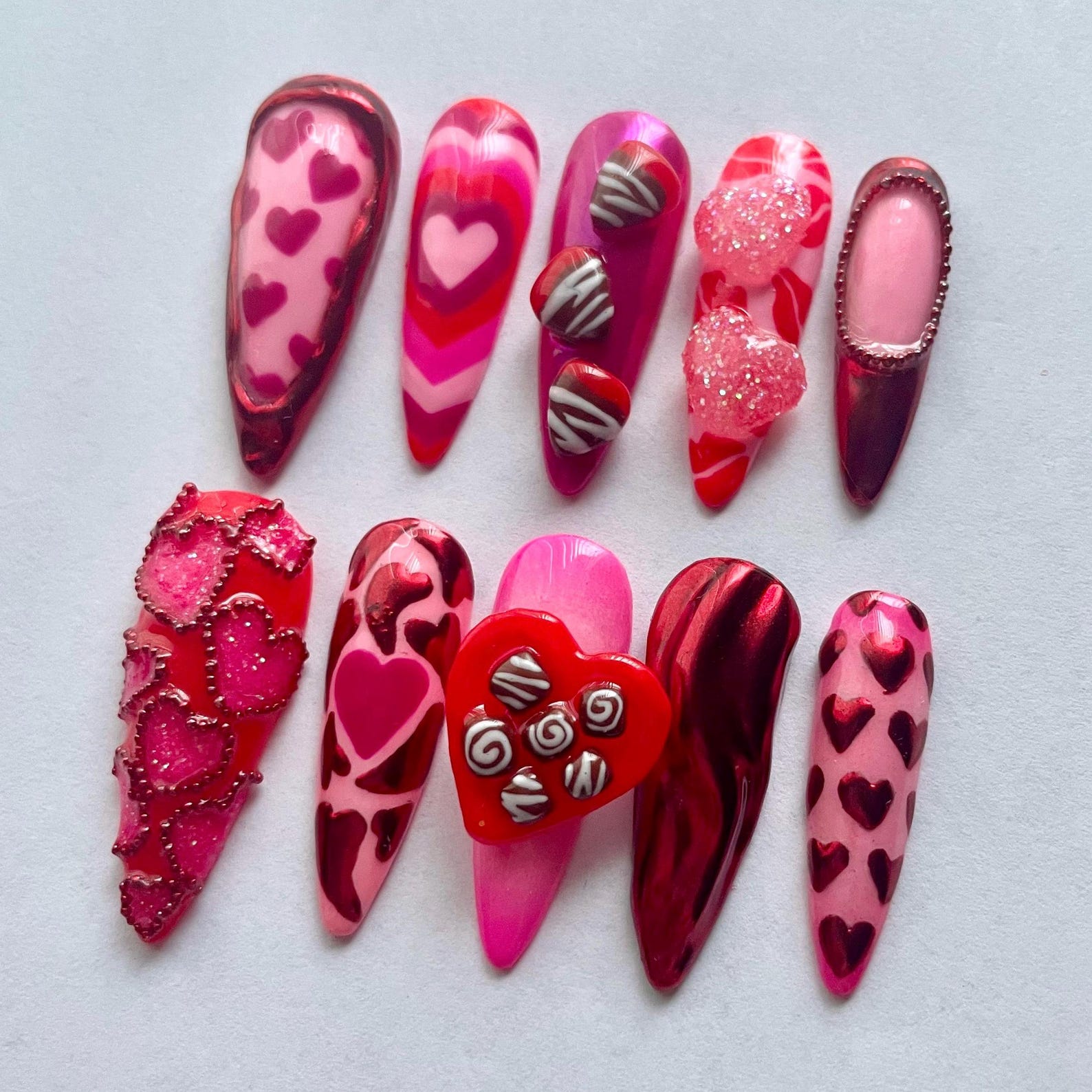 Freestyle Valentines Day 3D Press on Nail Set, Maximalist Chrome Fake ...