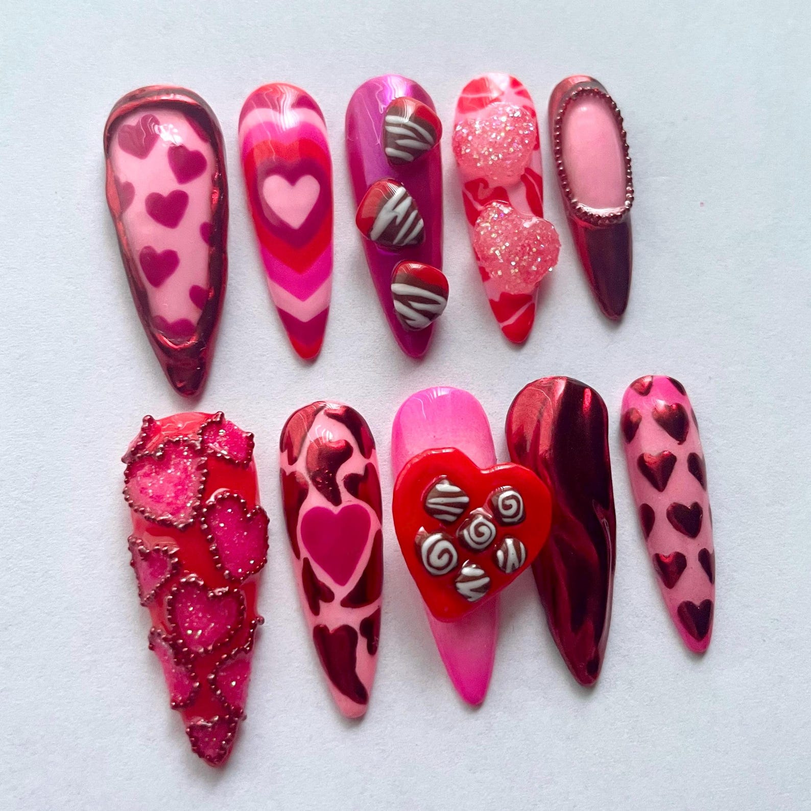 Freestyle Valentines Day 3D Press on Nail Set, Maximalist Chrome Fake ...