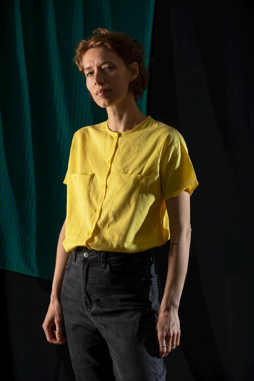 Vintage Simple Yellow Shirt/ 90s Vintage Cotton Blouse/ Short Sleeve ...