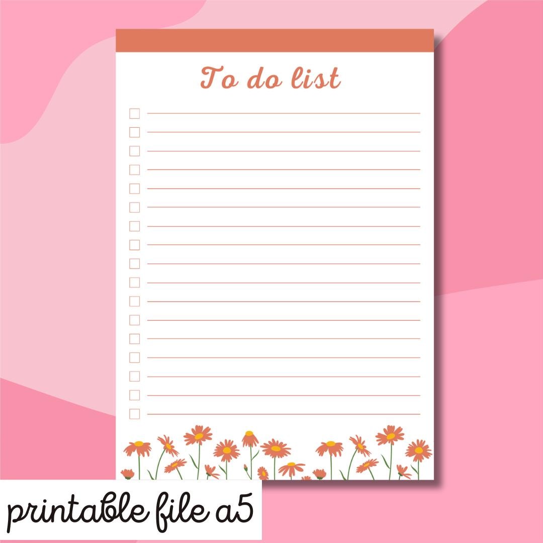To Do List Flowers Printable Notepad for Flower Lovers to Do List ...