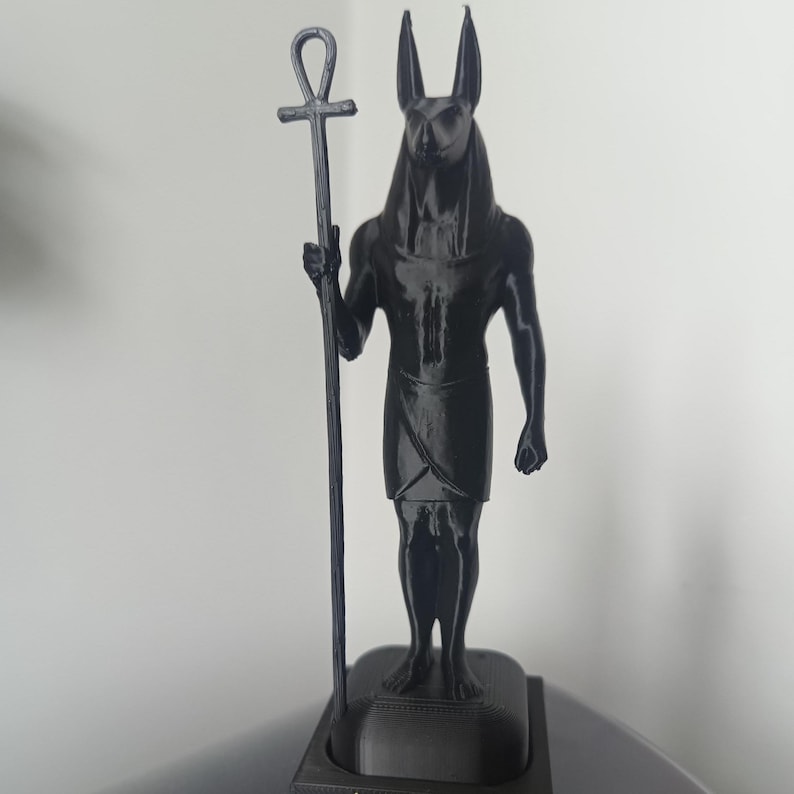 Anubis Egyptian Figurine Holding Sceptre With Hieroglyphs | Ancient ...