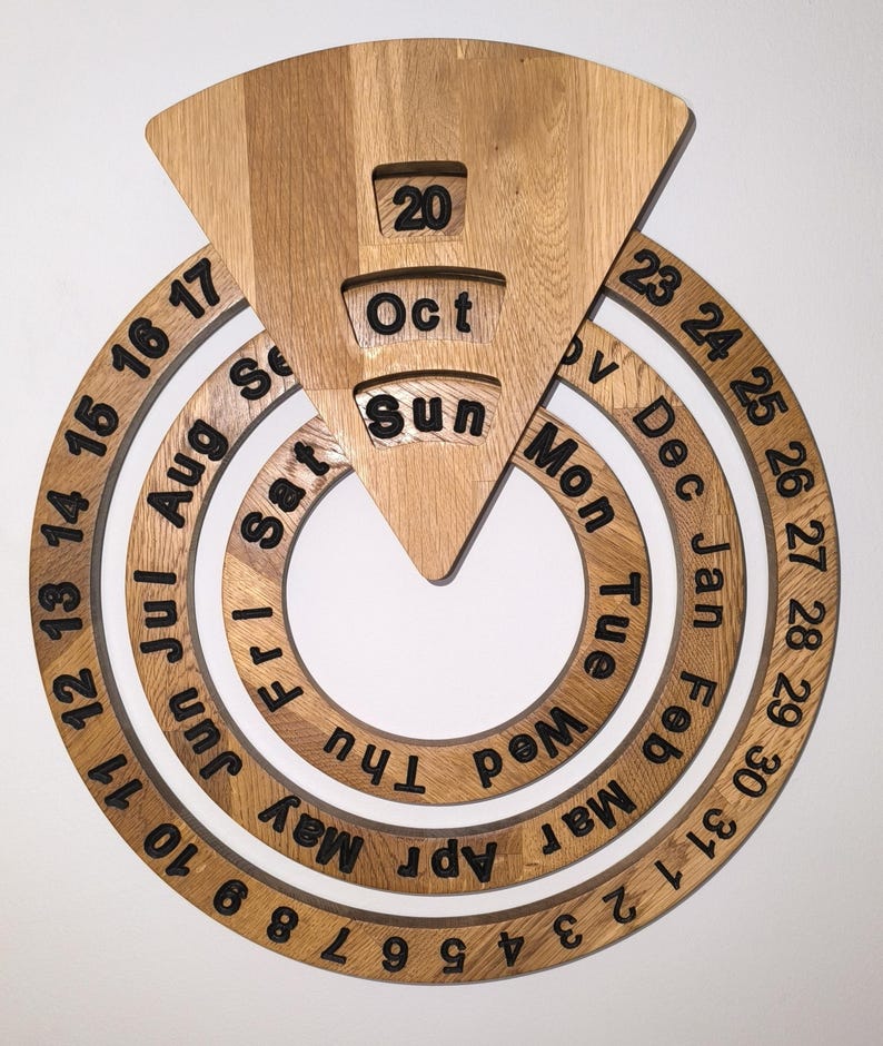 Woodpecker Wooden Perpetual Calendar, Wall Spinning Calendar, Forever ...