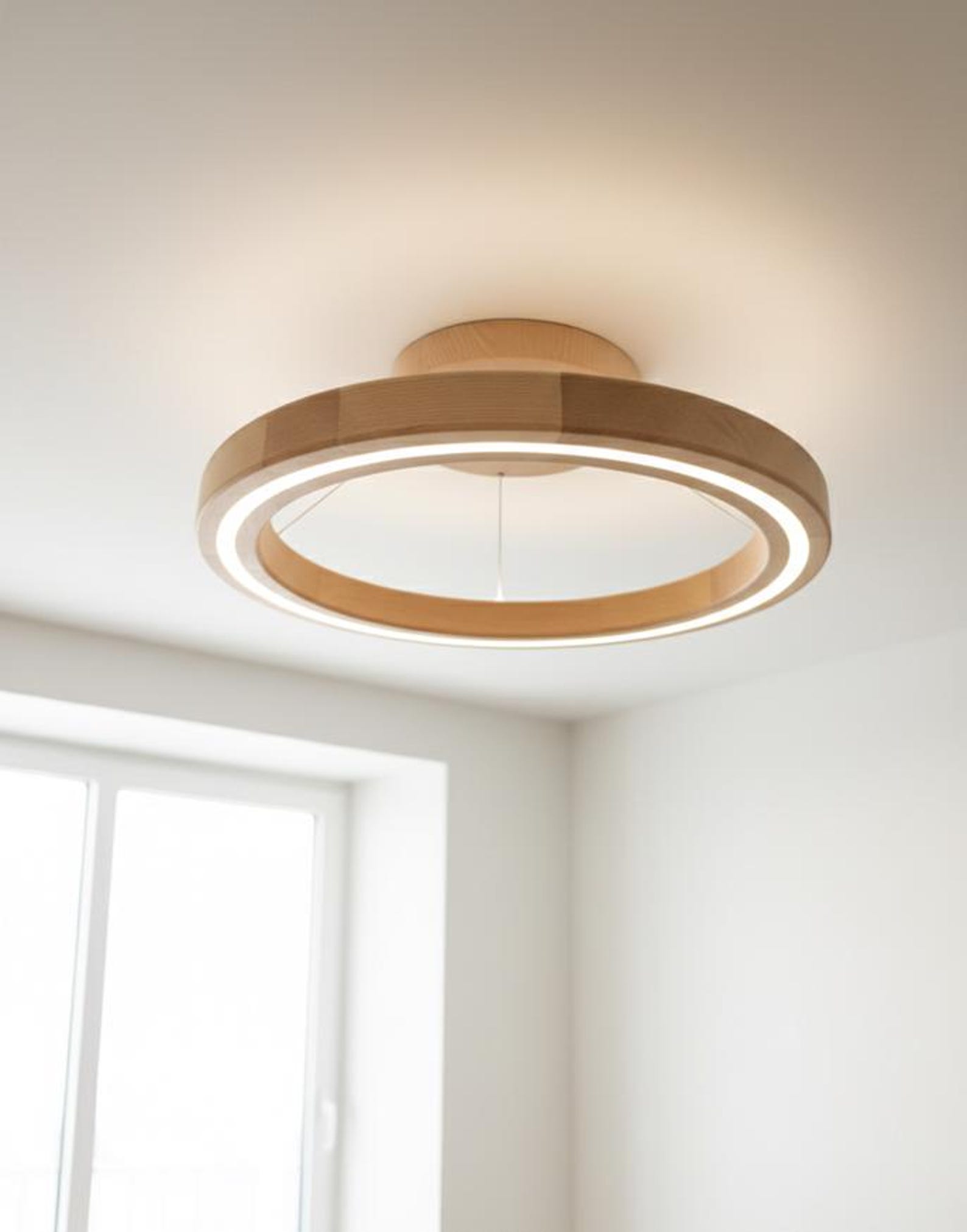 Round Wooden LED Ceiling Light – Flush Mount for Bedroom, Dining and ...