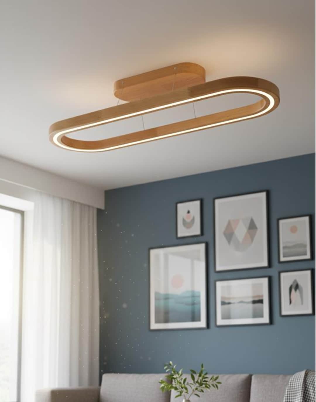 Oblong Wooden LED Ceiling Light – Flush Mount for Bedroom, Dining and ...