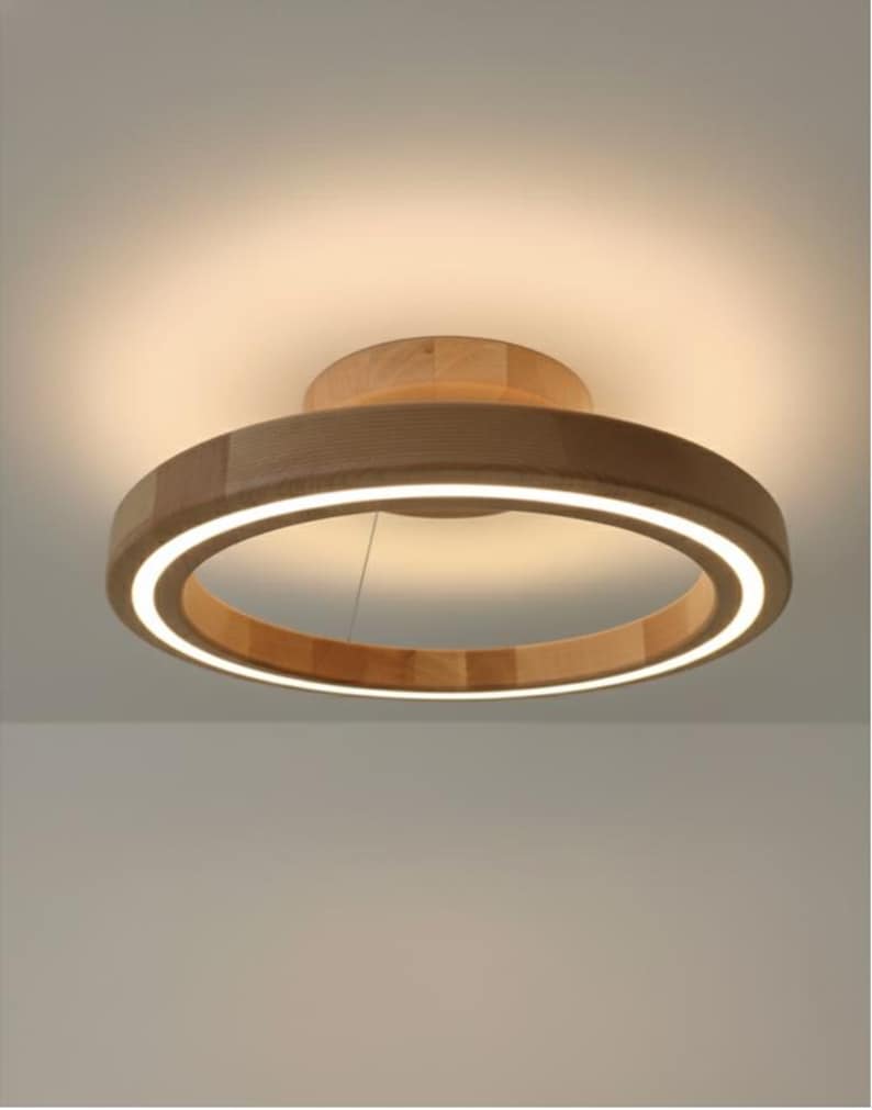 Round Wooden LED Ceiling Light – Flush Mount for Bedroom, Dining and ...