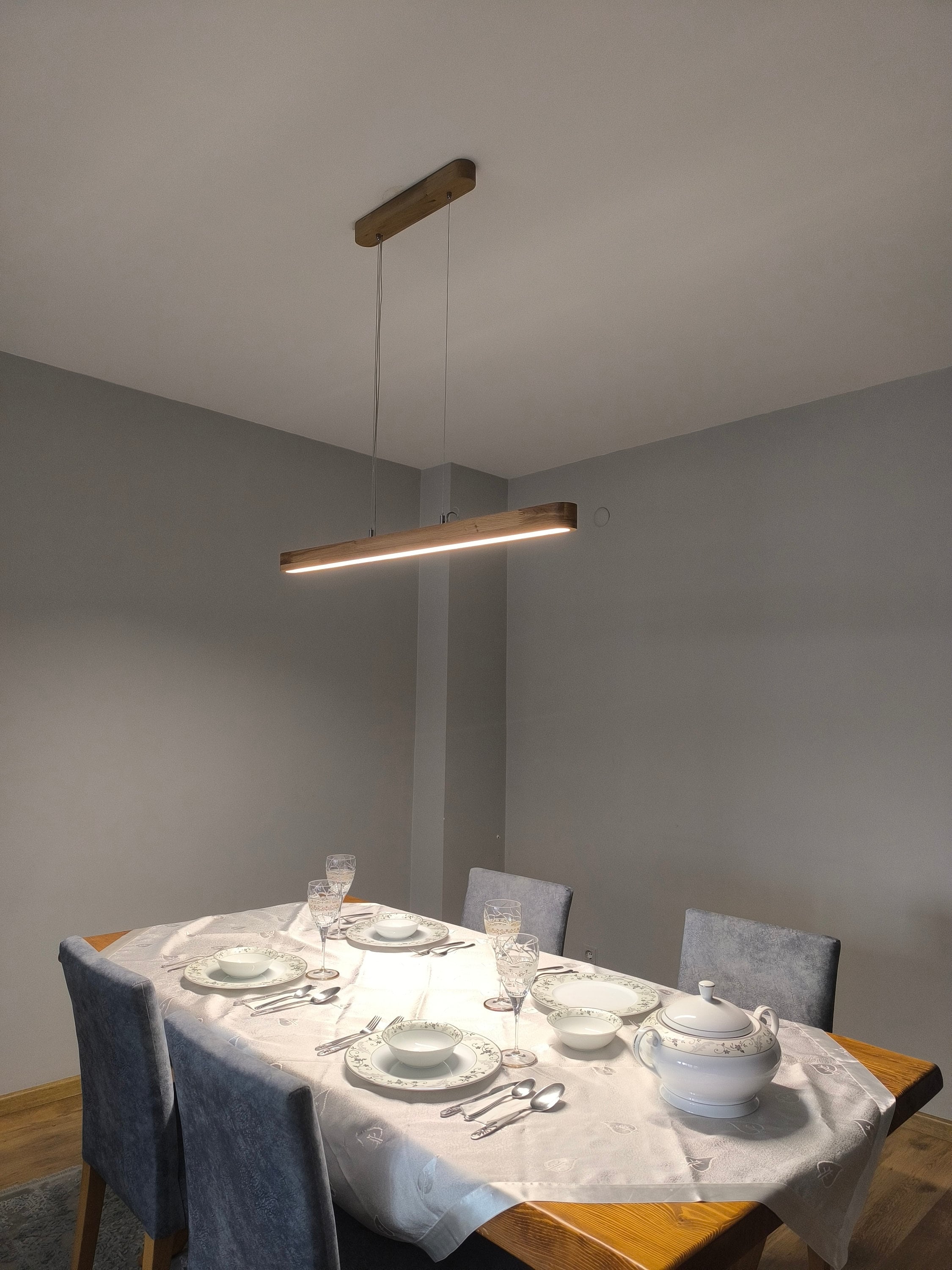 Oak Wood, Pendant Light, Modern Linear LED Lighting by Woodpecker World ...