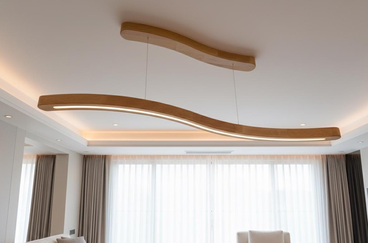 Linear Wooden LED Ceiling Light – Modern Flush Mount Lighting - Etsy
