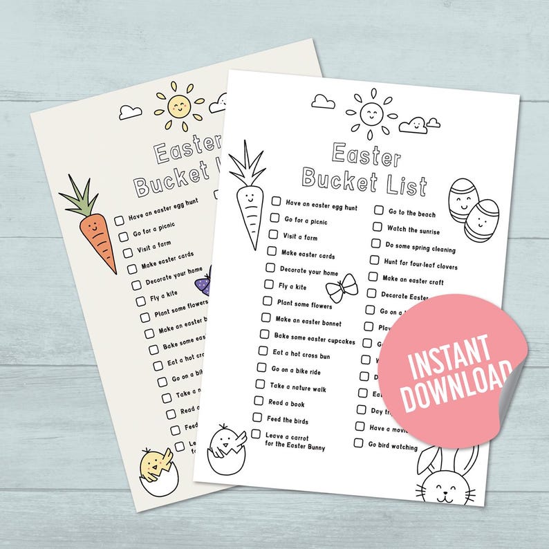 Printable Easter Bucket List for Kids, A4 Family Holiday Activity Ideas ...