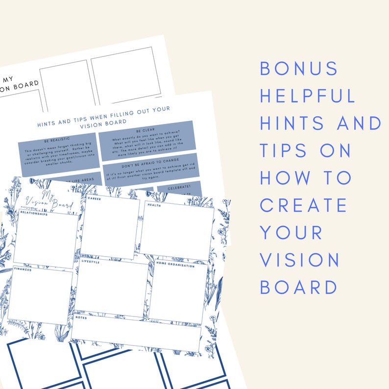 Floral Vision Board Template: Printable Goal Setting Kit (PDF Download ...