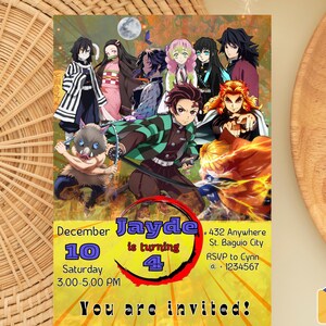 Anime Birthday Invitation Demon Slayer Party Invite Demon Slayer ...