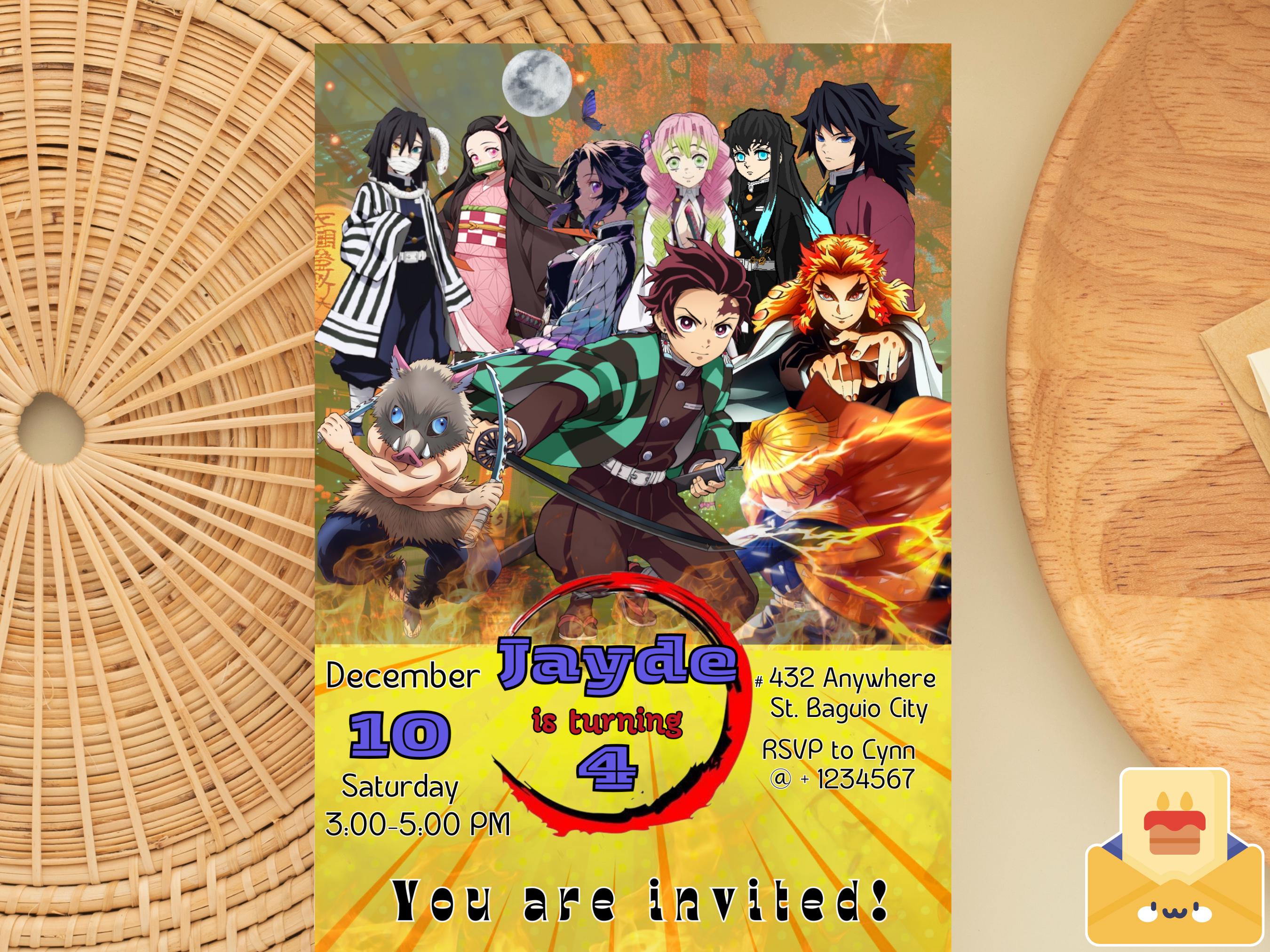 Anime Birthday Invitation Demon Slayer Party Invite Demon Slayer ...