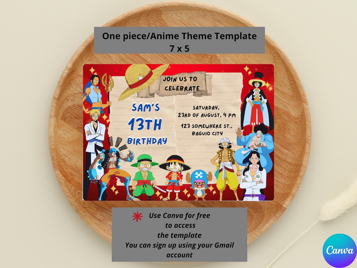Editable One-piece Theme Invitation Card Template Anime Invitation Card ...