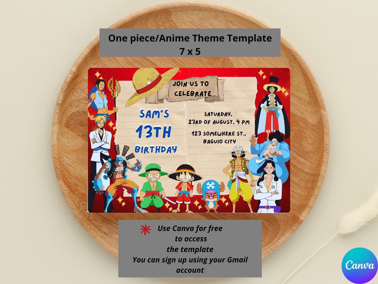 Editable One-piece Theme Invitation Card Template Anime Invitation Card ...