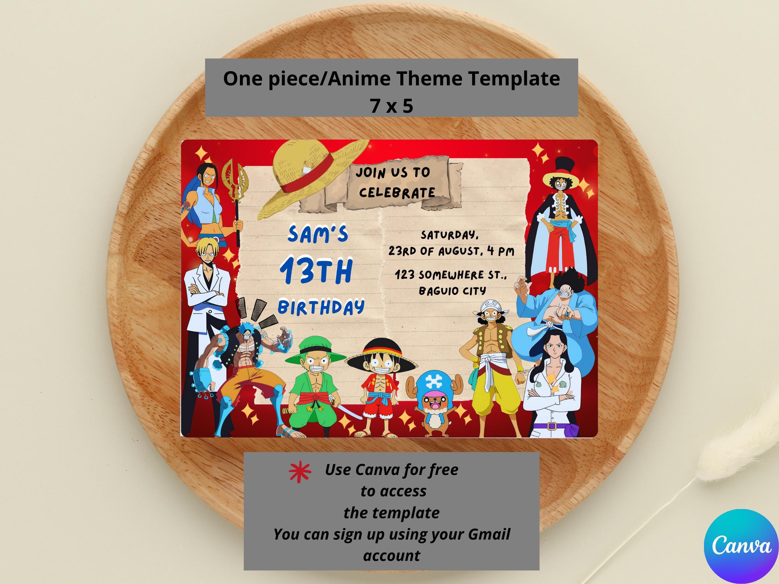 Editable One-piece Theme Invitation Card Template Anime Invitation Card ...