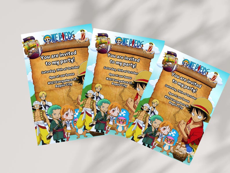 Editable One-piece Theme Invitation Card Template Anime Invitation Card ...