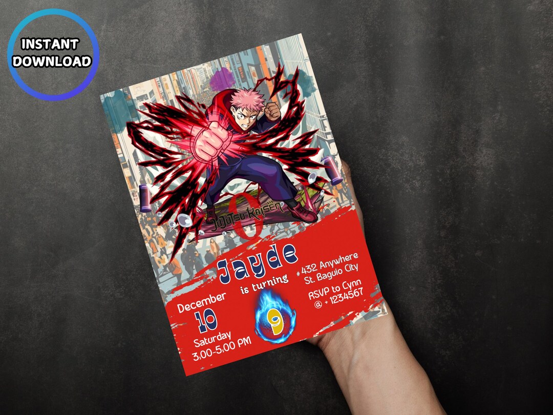 Jujutsu Kaisen Inspired Invitation Card Anime Birthday Invitation Manga ...