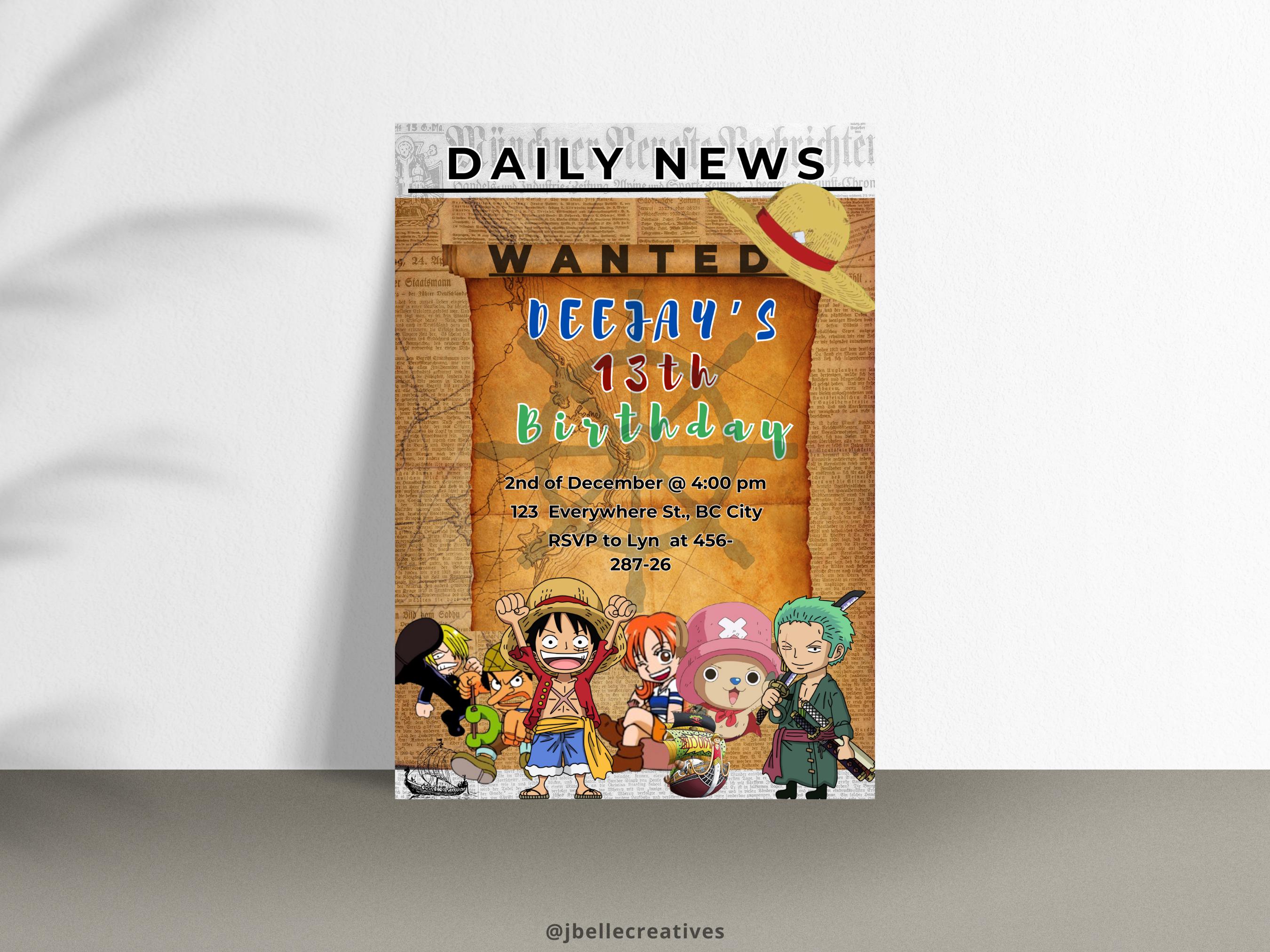 One-piece Invitation Card Template Anime Invitation Card Printable ...