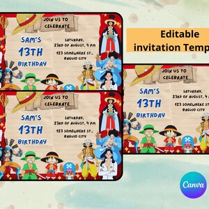 Editable One-piece Theme Invitation Card Template Anime Invitation Card ...