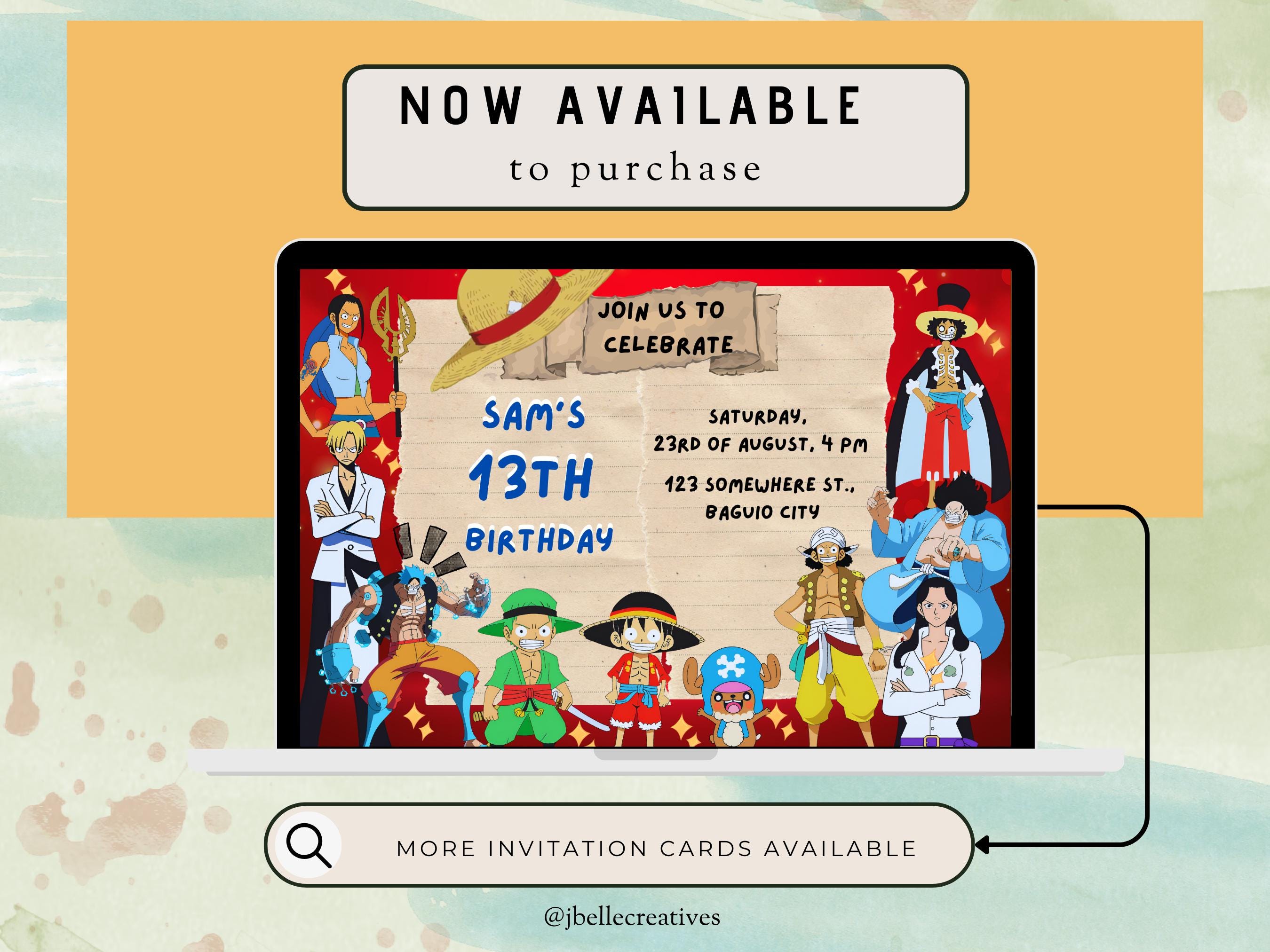 Editable One-piece Theme Invitation Card Template Anime Invitation Card ...