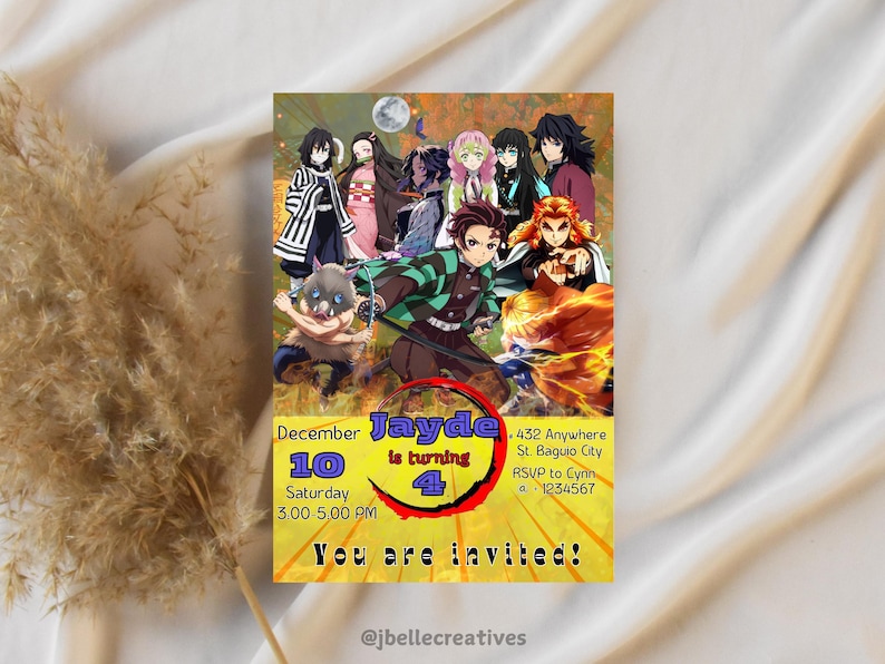 Anime Birthday Invitation Demon Slayer Party Invite Demon Slayer ...