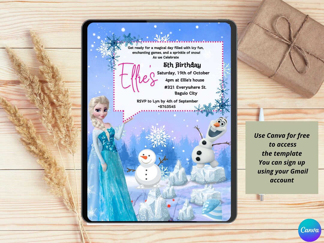 Frozen Invitation Card Elsa Birthday Card Winter Snow Frozen Invite ...